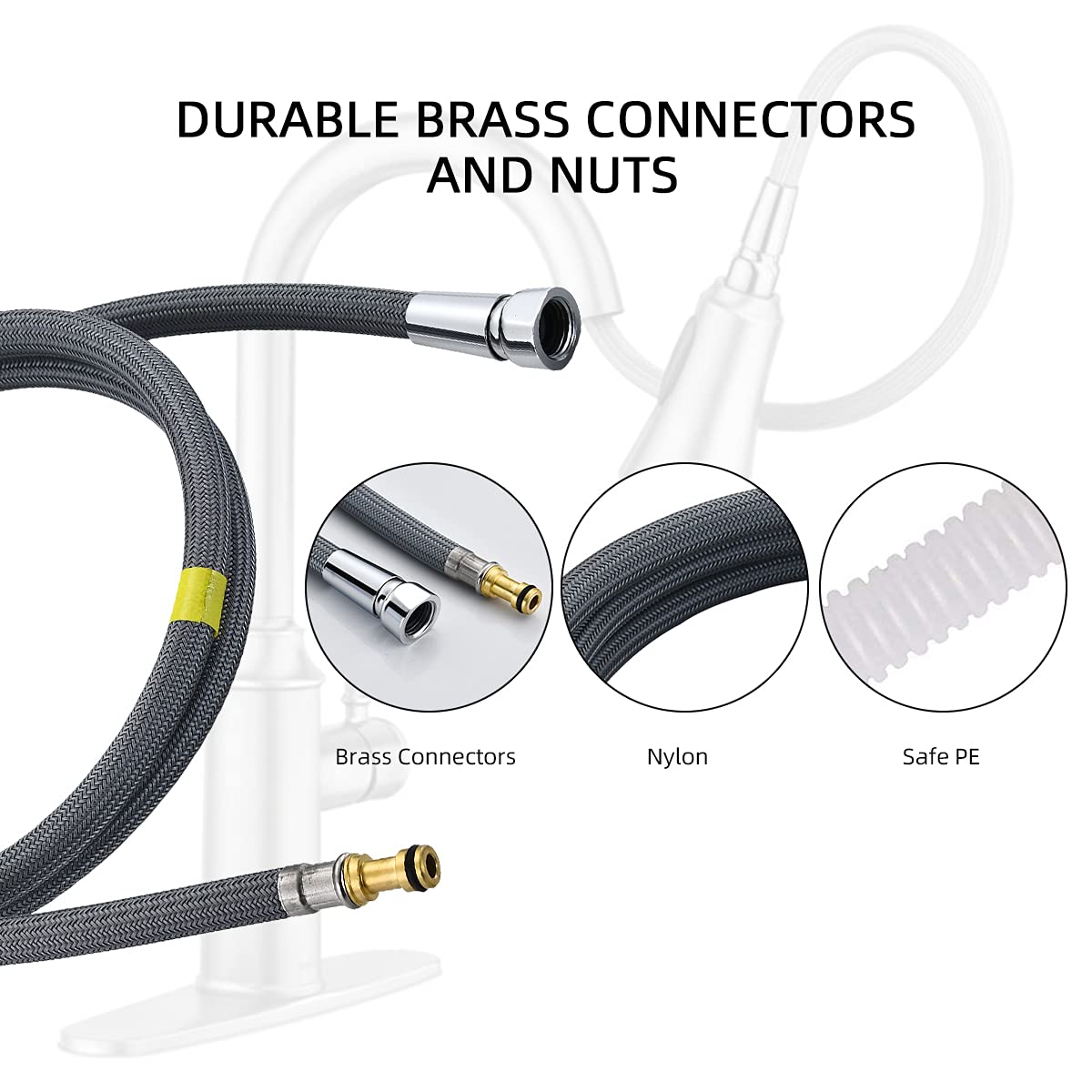 Pulldown Replacement Hose Kit Replacement Hose Parts for Moen Kitchen Faucets 150259 &187108 Spray hose Strong Nylon Finish- Sized Right at 68" Inches