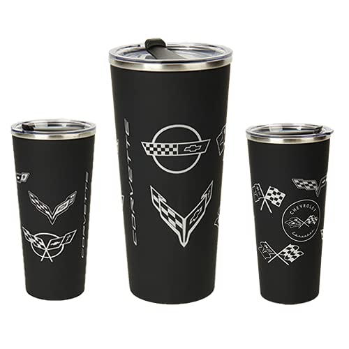 C1-C8 Corvette Generations Stainless Steel Tumbler Mug - Travel Coffee Cup (Black) (Sold Individually)