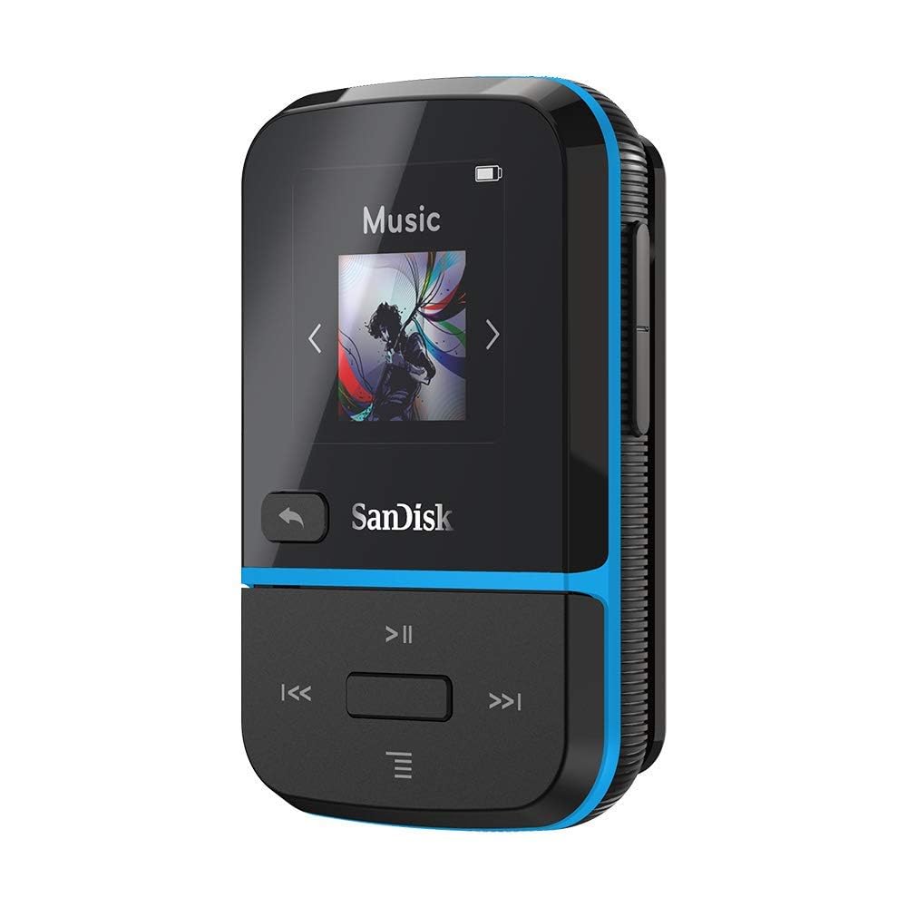 SanDisk 16GB Clip Sport Go MP3 Player, Blue - LED Screen and FM Radio - SDMX30-016G-G46B (Renewed)