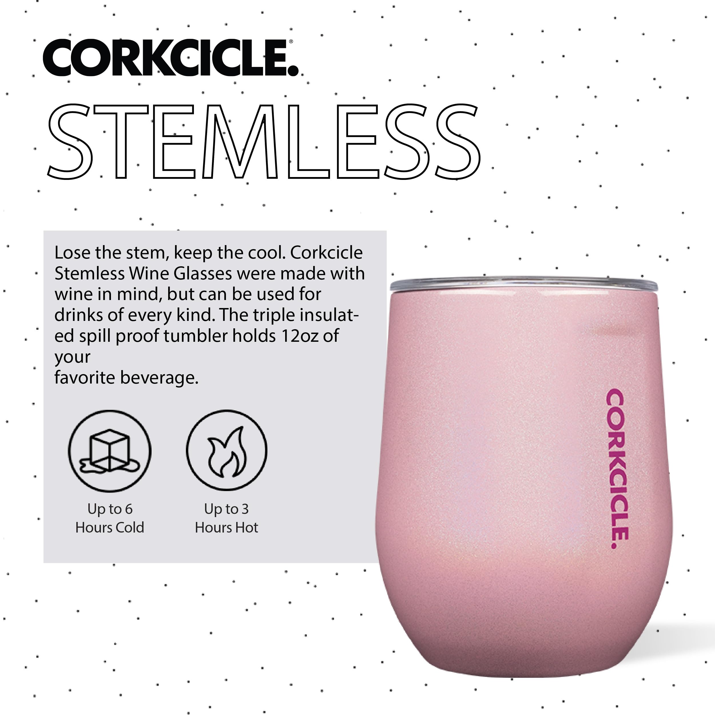 Corkcicle Stemless Insulated Wine Glass Tumbler, Cotton Candy, 12 oz – Stainless Steel Stemless Wine Glass Keeps Beverages Cold for 6 Hours, Hot for 3 Hours – Non-Slip, Easy-Grip Insulated Cup