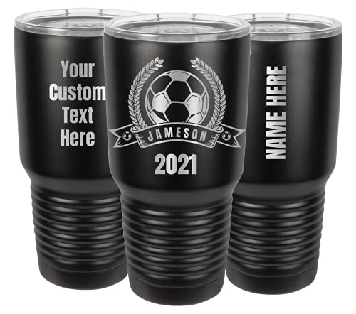 Polar Camel Customized Socce Tumbler 30 oz with Straw, Personalized Insulated Coffee Tumbler Engraved in USA - Soccer Coach Gift, Football Dad Gift (Black w/out ring)