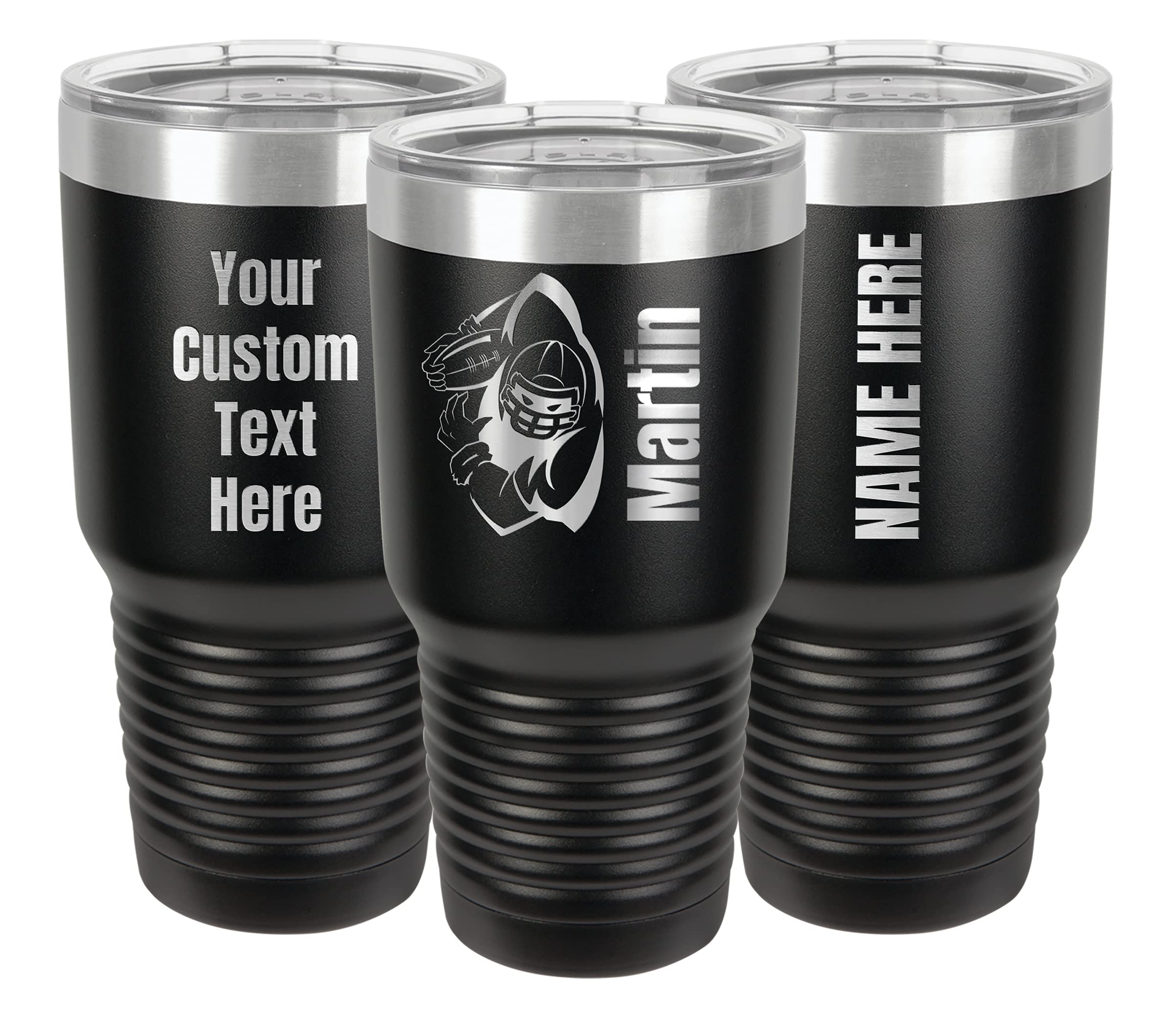 Customized Ringneck Tumbler 30 oz with Straw, Personalized Tumbler with Custom Name Text Engraved in USA - Basketball, Tennis, Soccer, Golf, Football, Coach Gift (Black with ring)