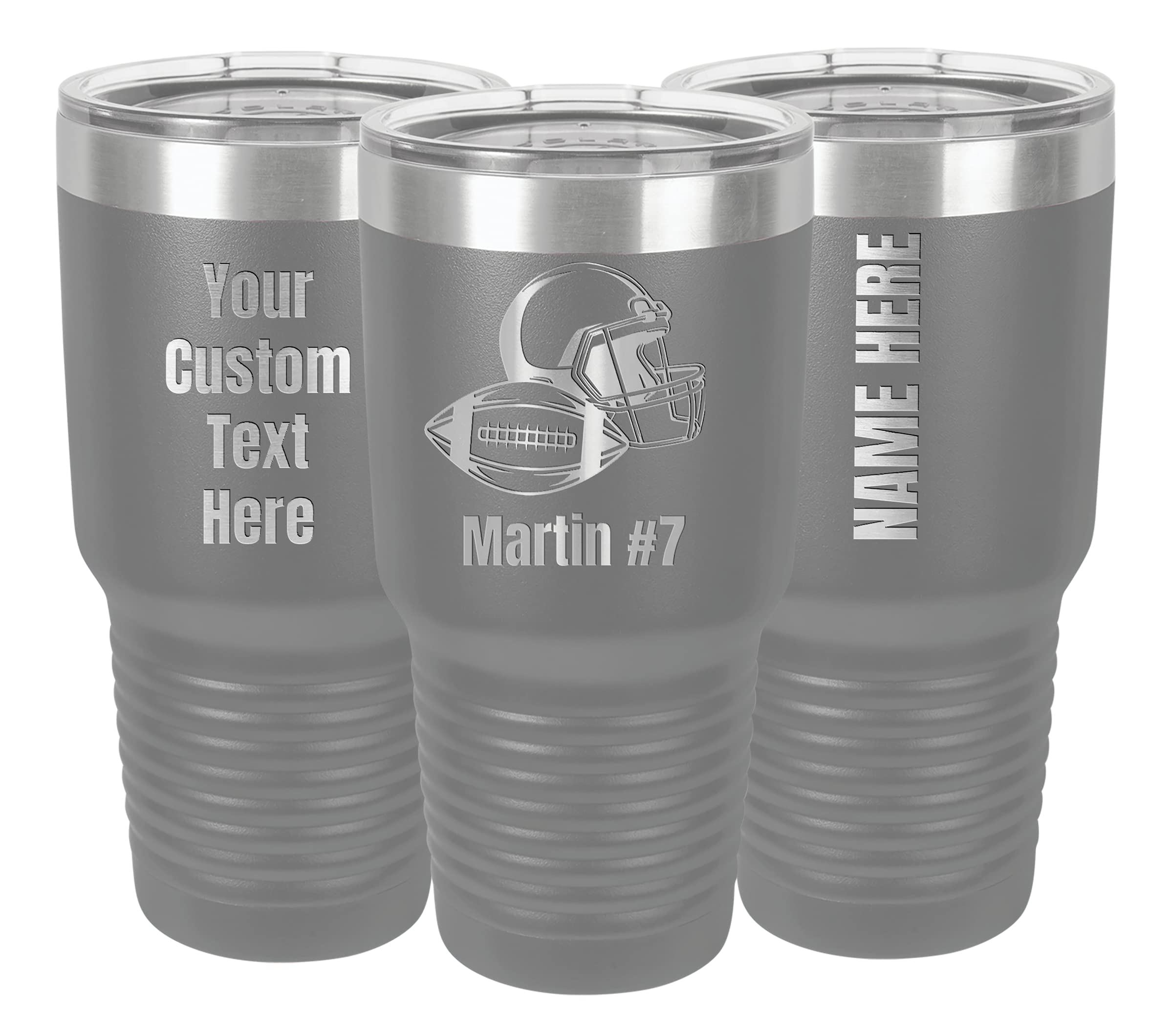Customized Tumbler 30oz with Straw, Personalized Vacuum Insulated Tumbler with Custom Name Text Engraved in USA - Basketball, Tennis, Soccer, Golf, Football Sport Player, Coach Gift (Gray)