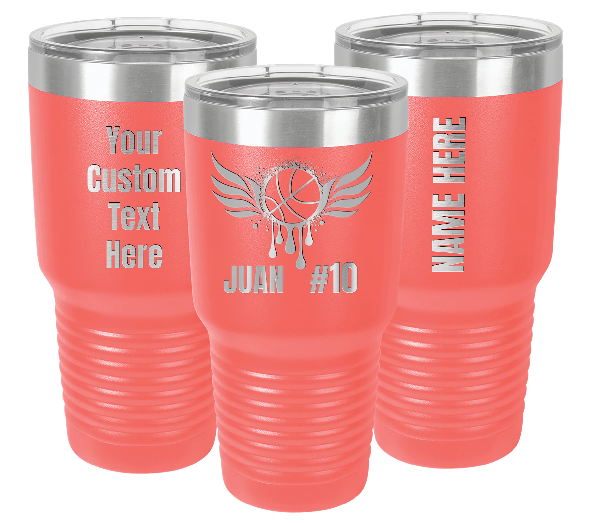 Polar Camel Customized Soccer Tumbler 30oz with Straw, Personalized Insulated Coach Tumbler Engraved in USA - Basketball, Soccer Coach Gift (Coral)