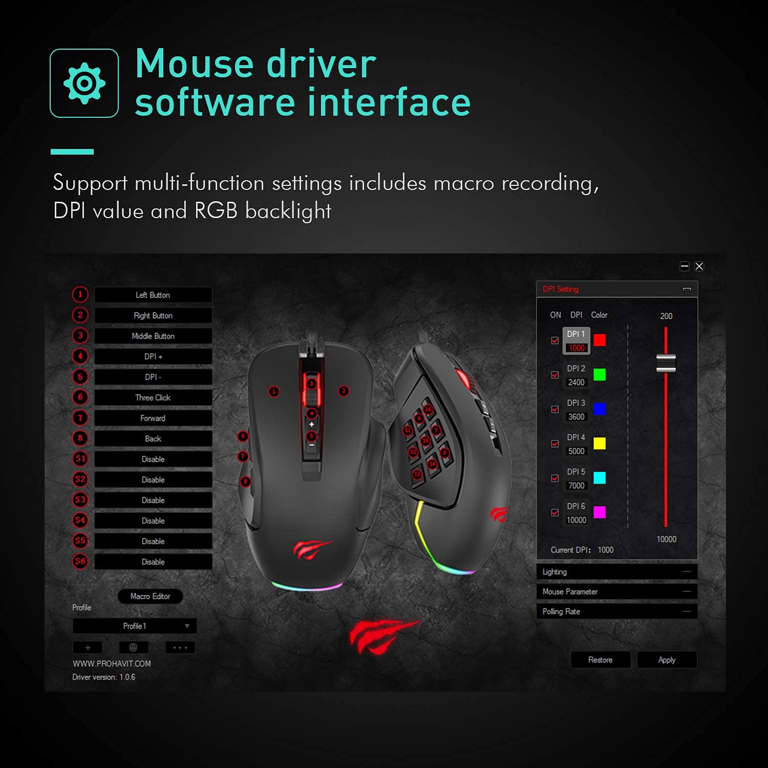 Havit Gaming Mouse Computer Ergonomic Wired Mice with 14 Programmable Buttons Interchangeable Side Plates (8 Buttons/ 8+6 Side Buttons), 2 Replaceable Right Plates for Laptop PC Gamer (Renewed)