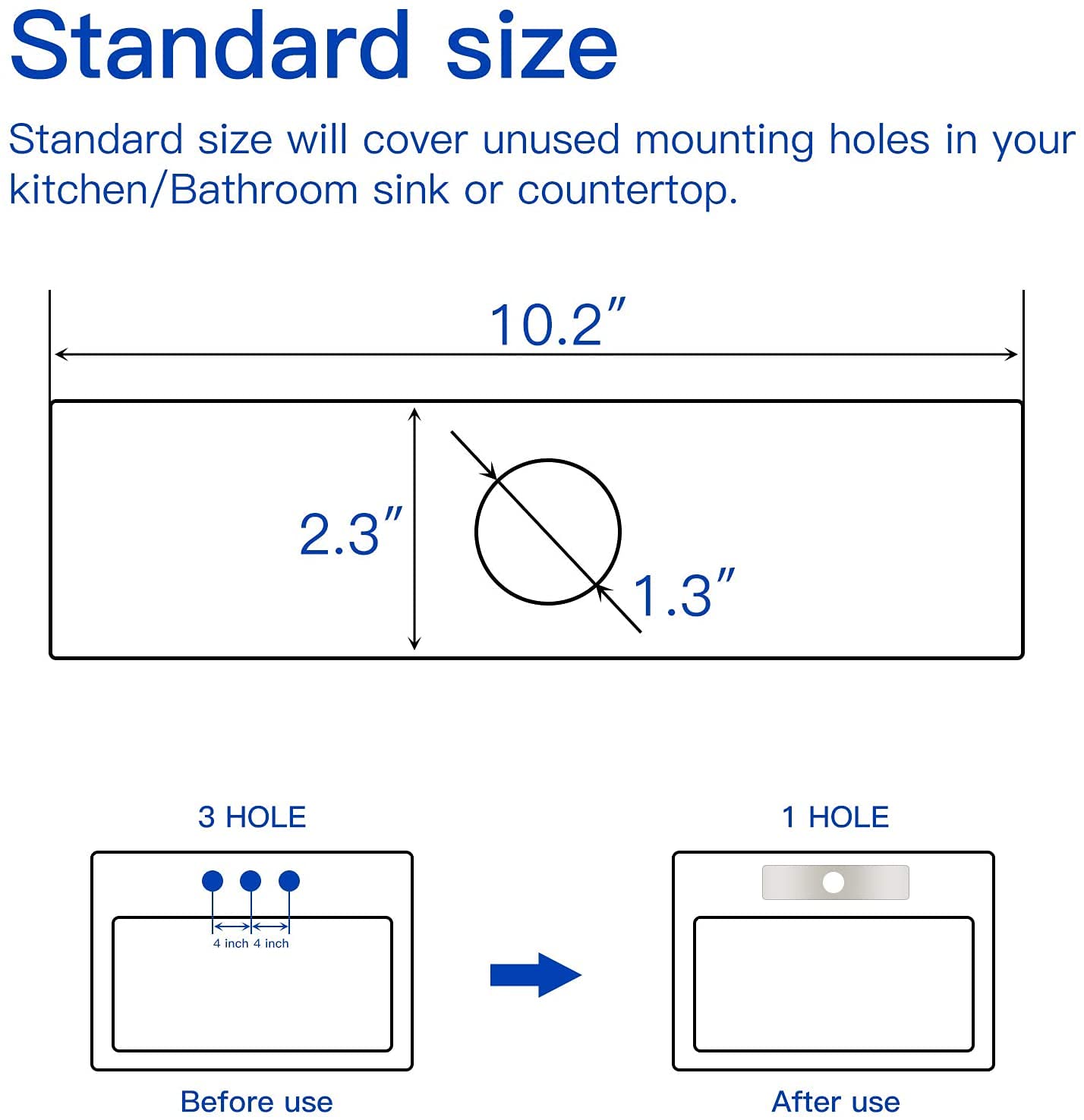 Greenspring Sink Hole Cover Chrome 10 Inch 1 or 3 Hole Long Rectangle Cover Deck Plate Faucet Escutcheon for Bathroom or Kitchen Vanity Sink Faucet Stainless Steel
