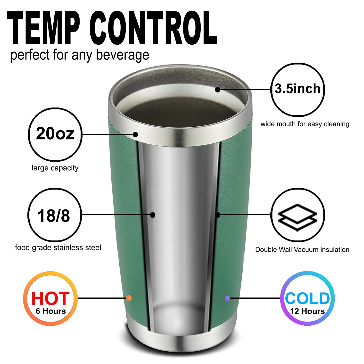 COMOOO 20oz Double Wall Vacuum Insulated Travel Mug, Stainless Steel Tumbler with Lid and Straw Durable Powder Coated Insulated Coffee Cup for Cold & Hot Drinks（Dark Green, 1 Pack）
