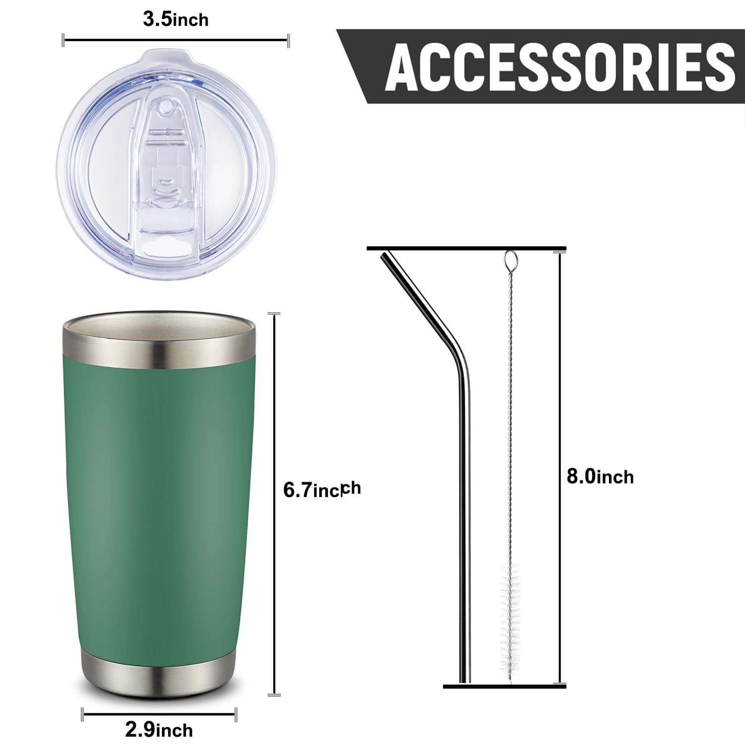 COMOOO 20oz Double Wall Vacuum Insulated Travel Mug, Stainless Steel Tumbler with Lid and Straw Durable Powder Coated Insulated Coffee Cup for Cold & Hot Drinks（Dark Green, 1 Pack）