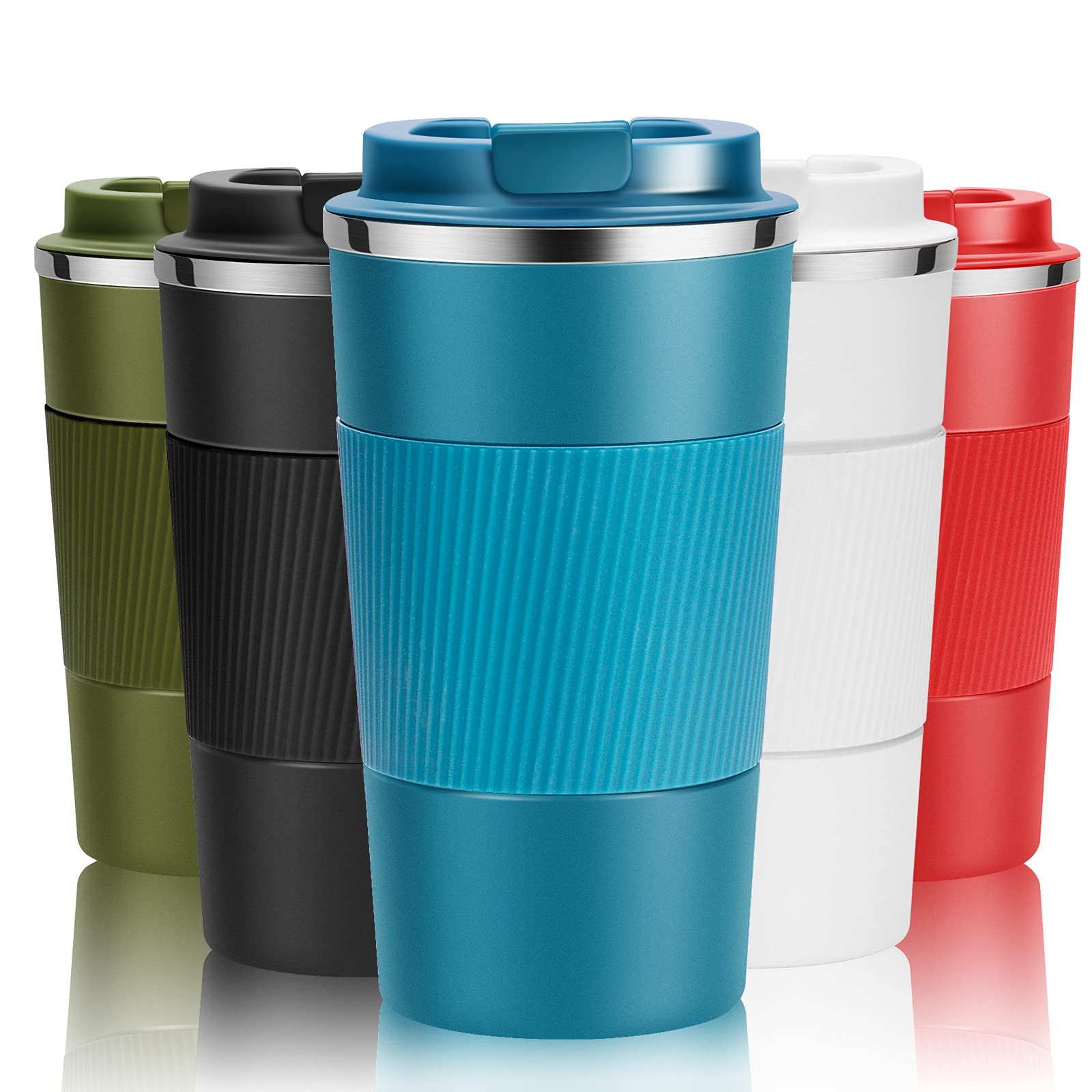 YINJOYI 17oz Travel Coffee Cups Insulated Mug Thermal Tumbler to Go with Lid Leak Proof Reusable Stainless Steel Coffee Mug Spill Proof for Hot and Iced Cold Drinks (Blue, 510ml)