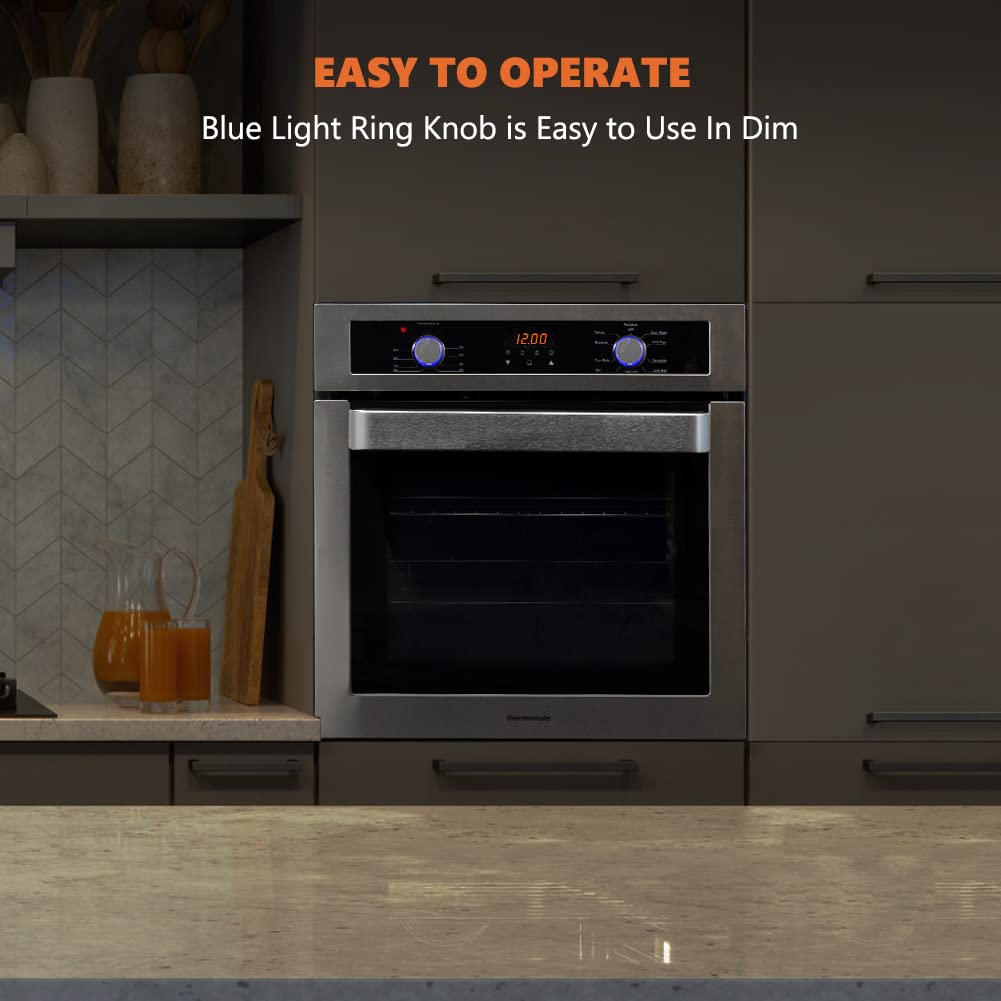 24 Inch Single Wall Oven, ETL Certified,ThermoMate 2.3Cu. Ft. Electric Built-in Oven with 9 Cooking Functions, 360° ROTATING ROTISSERIE, Sensor Touch Control, Stainless Steel