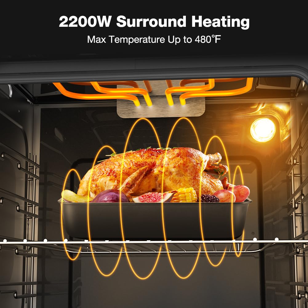 Single Wall Oven, thermomate 24" Built-in Electric Oven with 5 Cooking Functions, 2.79 Cu.ft. Electric Wall Ovens with Stainless Steel Finish, Mechanical Knobs Control, ETL Certified