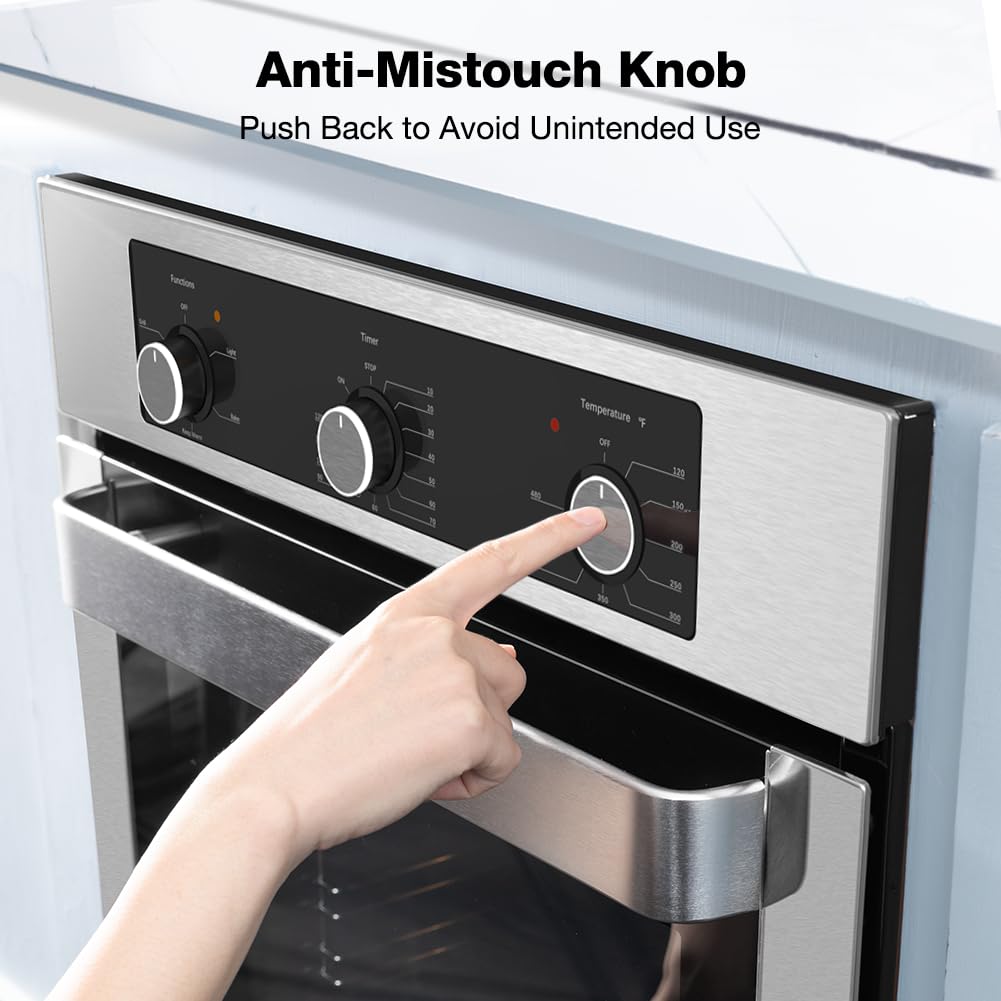 Single Wall Oven, thermomate 24" Built-in Electric Oven with 5 Cooking Functions, 2.79 Cu.ft. Electric Wall Ovens with Stainless Steel Finish, Mechanical Knobs Control, ETL Certified
