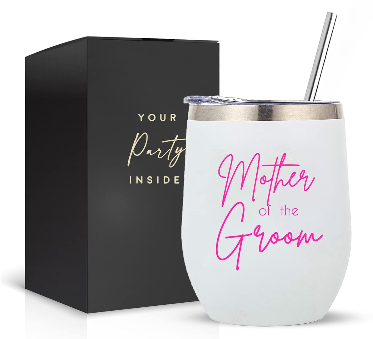 Your Dream Party Shop Mother of The Groom Gifts, Stainless Steel 12oz Wine Tumbler with Lid and Straw! Great Mother of the Groom Tumbler Or Mug