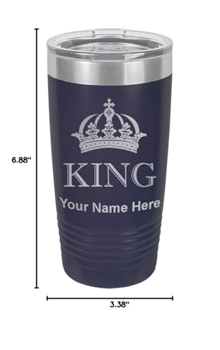 LaserGram 20oz Vacuum Insulated Tumbler Mug, King Crown, Personalized Engraving Included (Navy Blue)