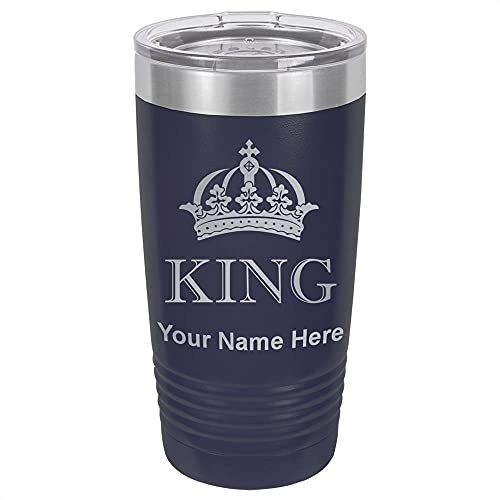 LaserGram 20oz Vacuum Insulated Tumbler Mug, King Crown, Personalized Engraving Included (Navy Blue)