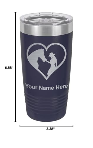 LaserGram 20oz Vacuum Insulated Tumbler Mug, Horse Cowgirl Heart, Personalized Engraving Included (Navy Blue)