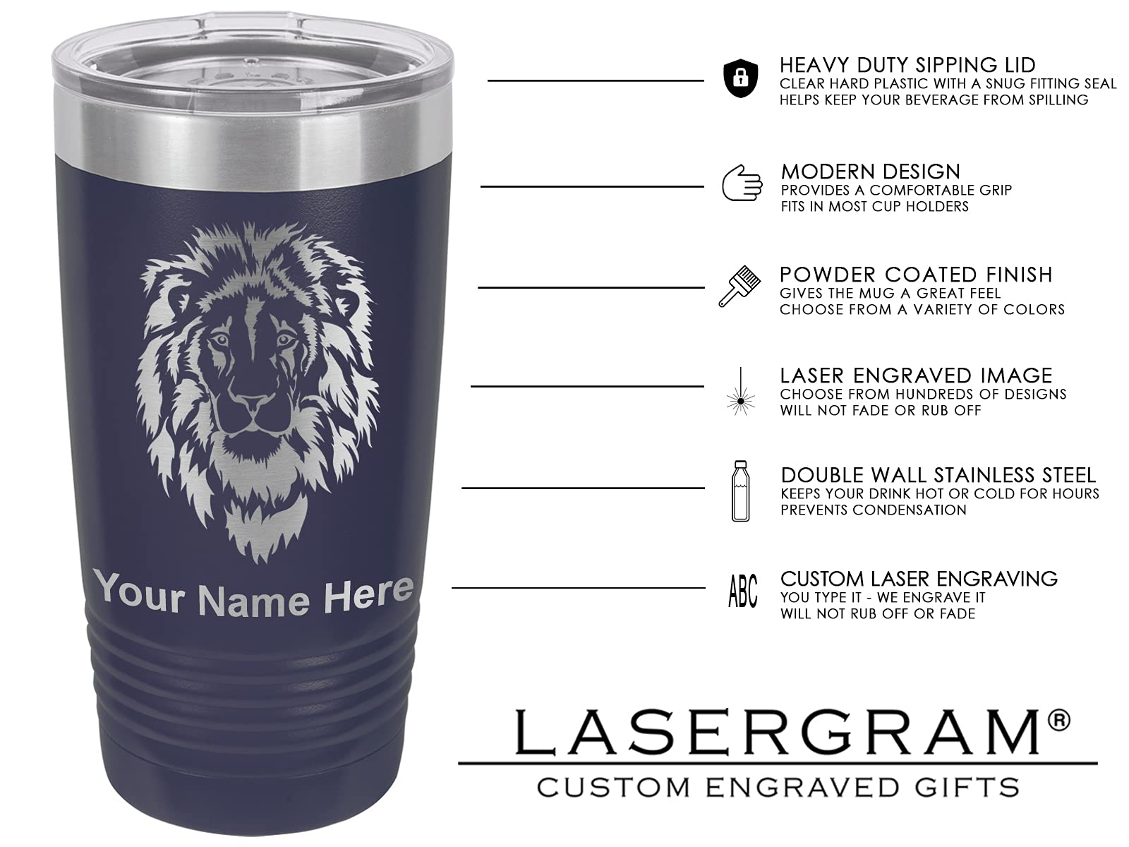 LaserGram 20oz Vacuum Insulated Tumbler Mug, Mermaid, Personalized Engraving Included (Navy Blue)