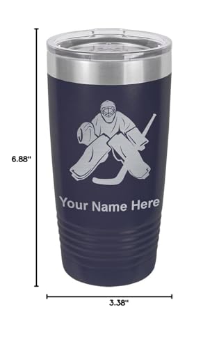 LaserGram 20oz Vacuum Insulated Tumbler Mug, Hockey Goalie, Personalized Engraving Included (Navy Blue)