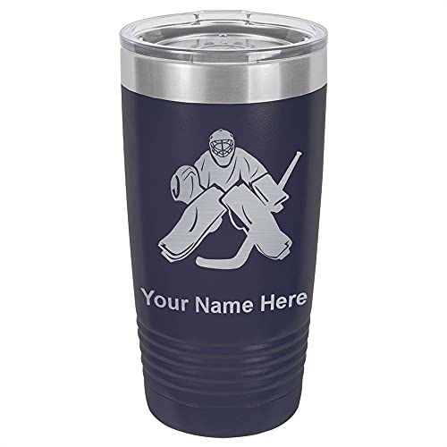 LaserGram 20oz Vacuum Insulated Tumbler Mug, Hockey Goalie, Personalized Engraving Included (Navy Blue)