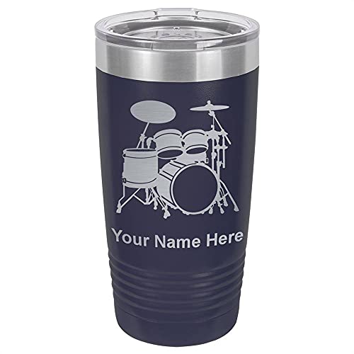 LaserGram 20oz Vacuum Insulated Tumbler Mug, Drum Set, Personalized Engraving Included (Navy Blue)