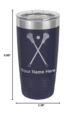 LaserGram 20oz Vacuum Insulated Tumbler Mug, Lacrosse Sticks, Personalized Engraving Included (Navy Blue)