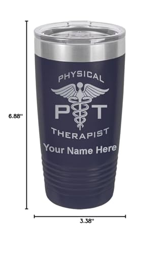 LaserGram 20oz Vacuum Insulated Tumbler Mug, PT Physical Therapist, Personalized Engraving Included (Navy Blue)