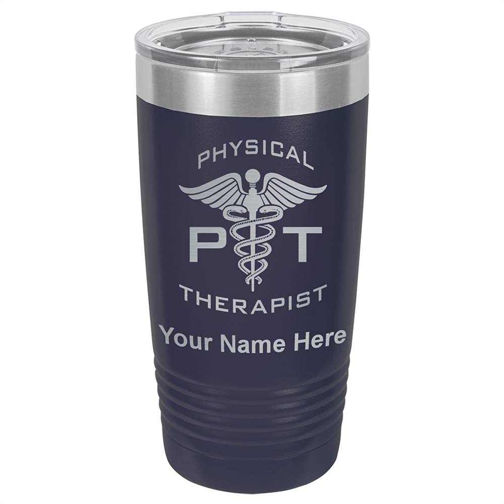 LaserGram 20oz Vacuum Insulated Tumbler Mug, PT Physical Therapist, Personalized Engraving Included (Navy Blue)