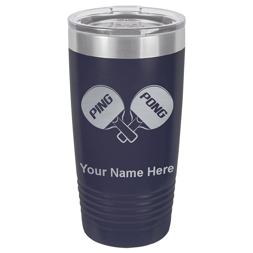LaserGram 20oz Vacuum Insulated Tumbler Mug, Ping Pong Paddles, Personalized Engraving Included (Navy Blue)