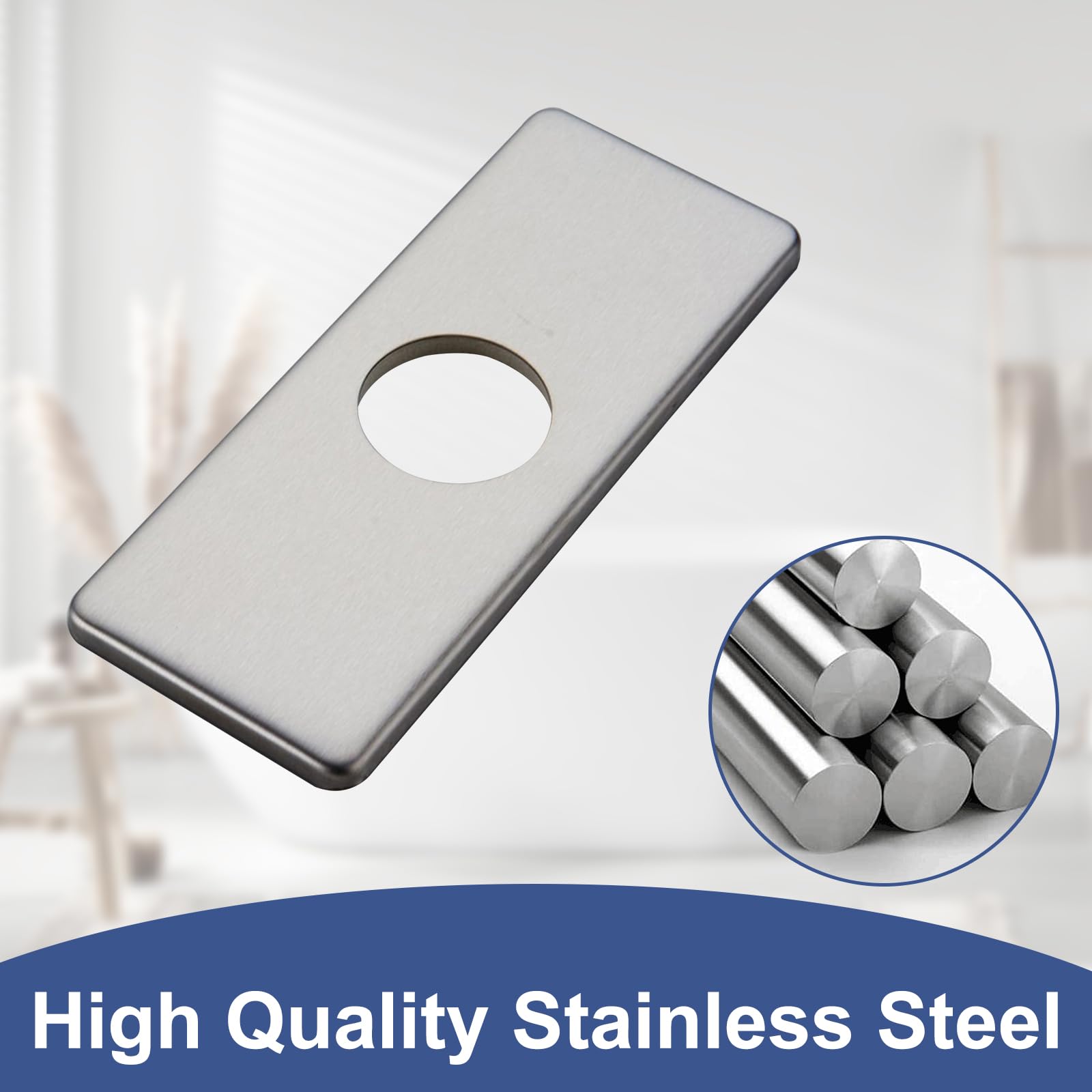 BWE Stainless Steel Plate Faucet Cover Escutcheon 6.1 Inch for 1 or 3 Hole Bathroom Sink Faucet Brushed Nickel Deck Plate Rectangular Vanity Basin Sink Hole Cover Cap Modern