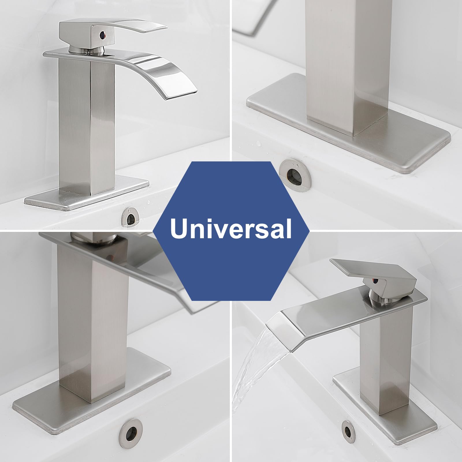 BWE Stainless Steel Plate Faucet Cover Escutcheon 6.1 Inch for 1 or 3 Hole Bathroom Sink Faucet Brushed Nickel Deck Plate Rectangular Vanity Basin Sink Hole Cover Cap Modern