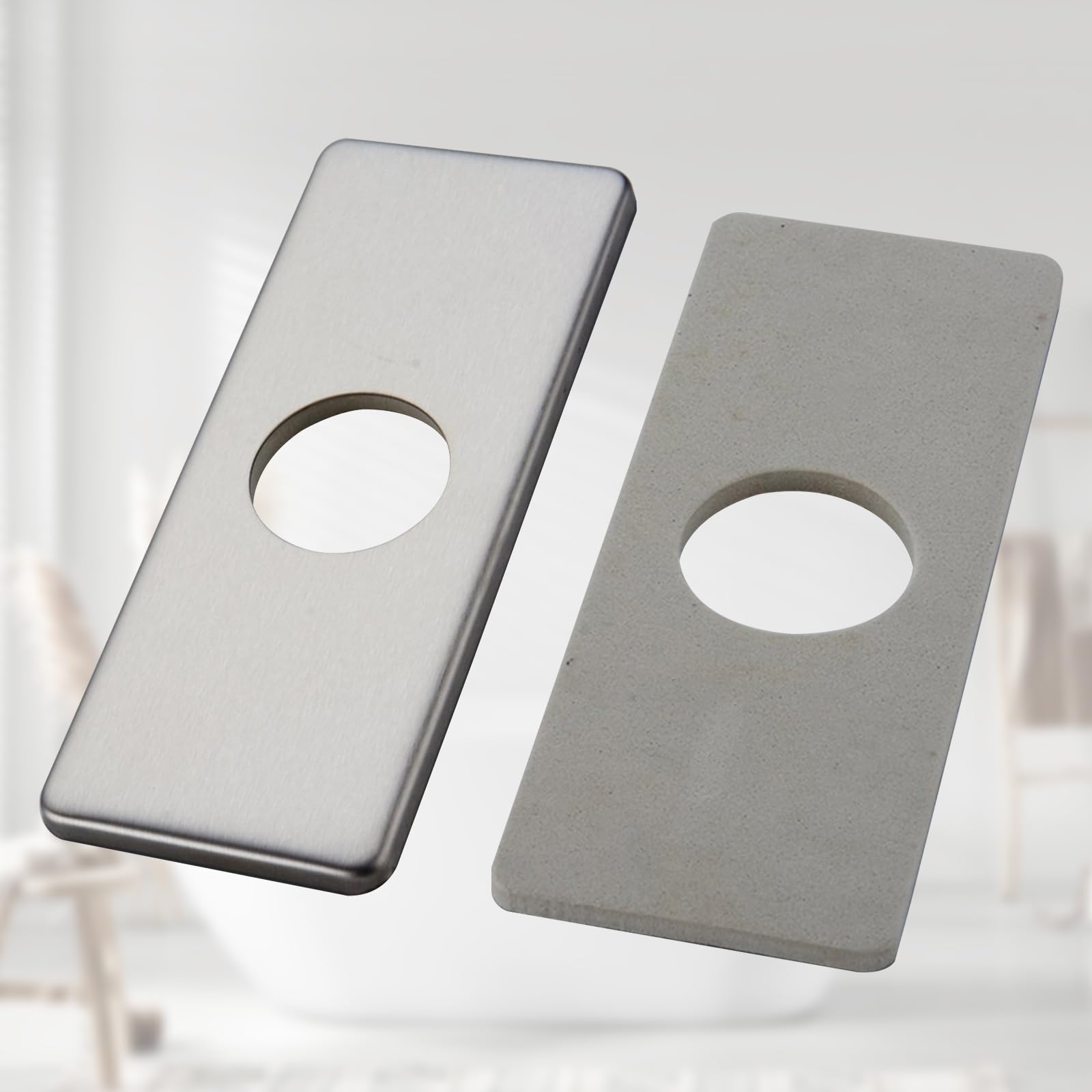 BWE Stainless Steel Plate Faucet Cover Escutcheon 6.1 Inch for 1 or 3 Hole Bathroom Sink Faucet Brushed Nickel Deck Plate Rectangular Vanity Basin Sink Hole Cover Cap Modern
