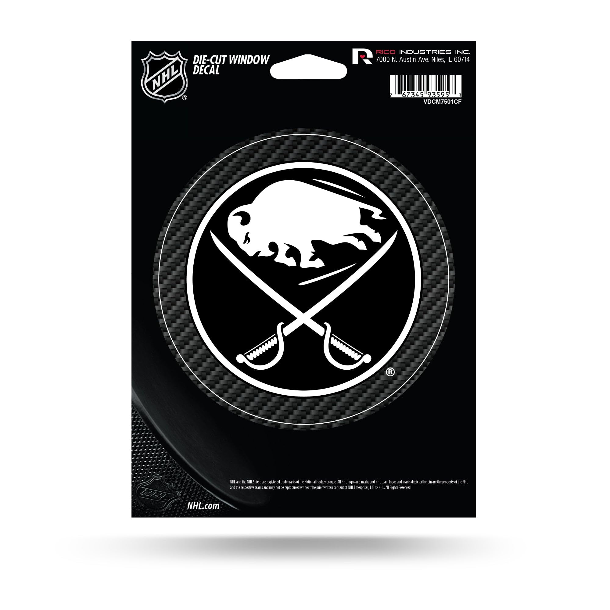 Rico Industries NHL Buffalo Sabres Carbon Fiber Design Die Cut Vinyl Decal,Black