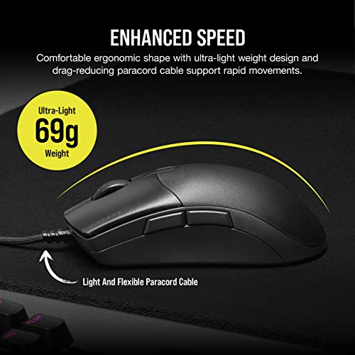 Corsair Sabre PRO Champion Series Gaming Mouse -Ergonomic Shape for Esports and Competitive Play -Ultra-Lightweight 69g -Flexible Paracord Cable -CORSAIR QUICKSTRIKE Buttons with Zero Gap, Black