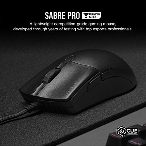 Corsair Sabre PRO Champion Series Gaming Mouse -Ergonomic Shape for Esports and Competitive Play -Ultra-Lightweight 69g -Flexible Paracord Cable -CORSAIR QUICKSTRIKE Buttons with Zero Gap, Black