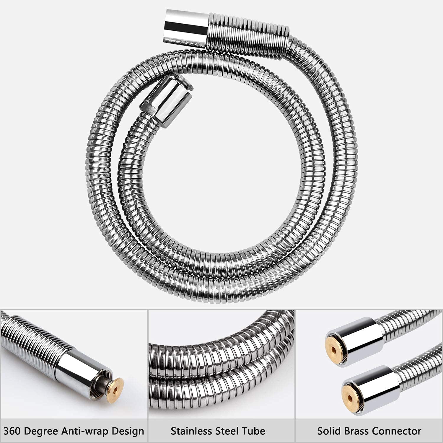 COOLWEST 44 Inch Pre-Rinse Hose Flexible Stainless Steel Hose with Heat Resistant Black Handle for Commercial Sink Faucet Dish Sprayer Hose Replacement Parts