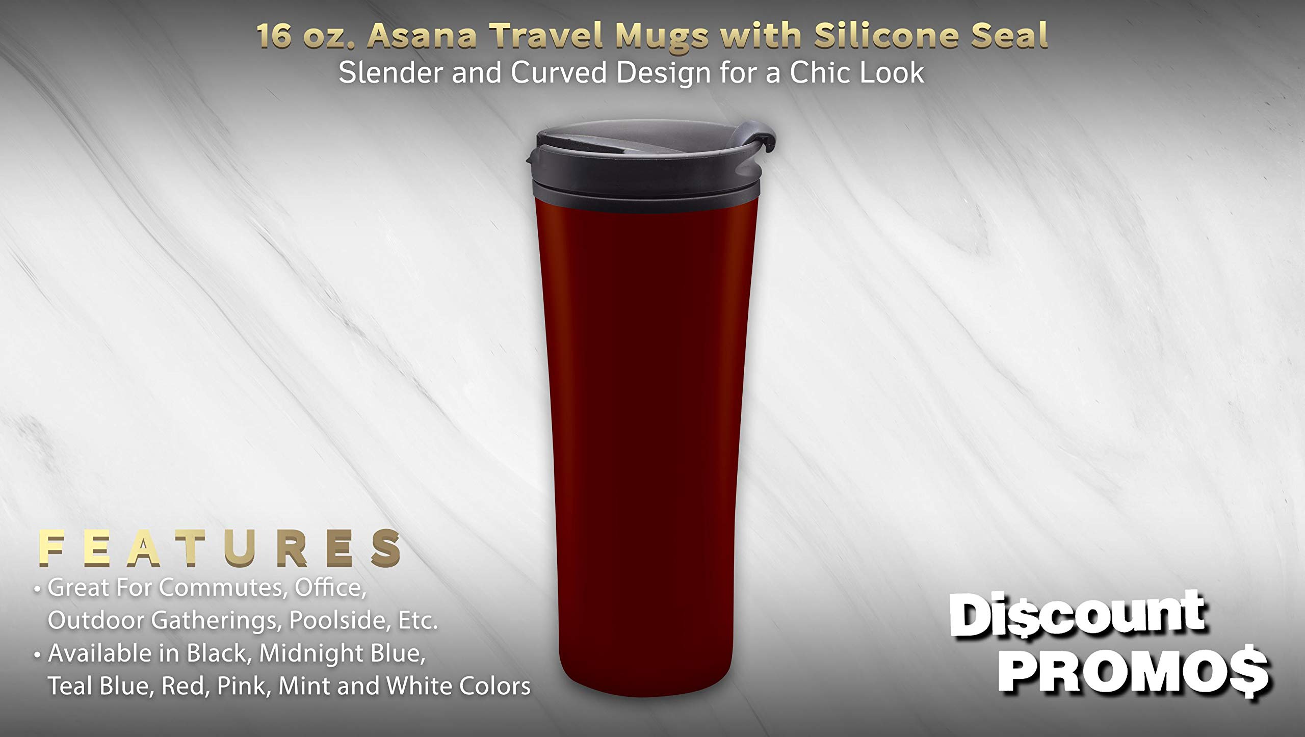 DISCOUNT PROMOS 16 oz. Asana Travel Mugs with Silicone Seal - 6 Pack - Red