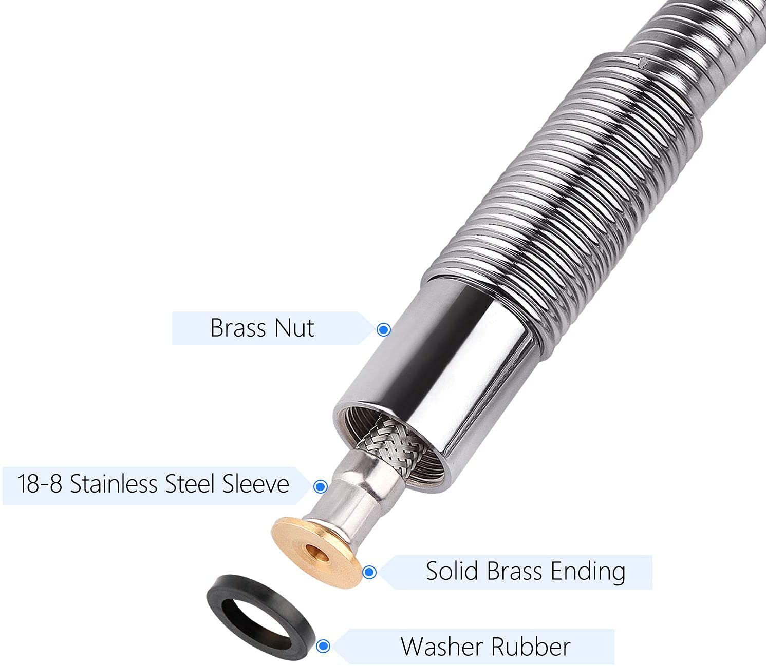 COOLWEST 44 Inch Pre-Rinse Hose Flexible Stainless Steel Hose with Heat Resistant Black Handle for Commercial Sink Faucet Dish Sprayer Hose Replacement Parts