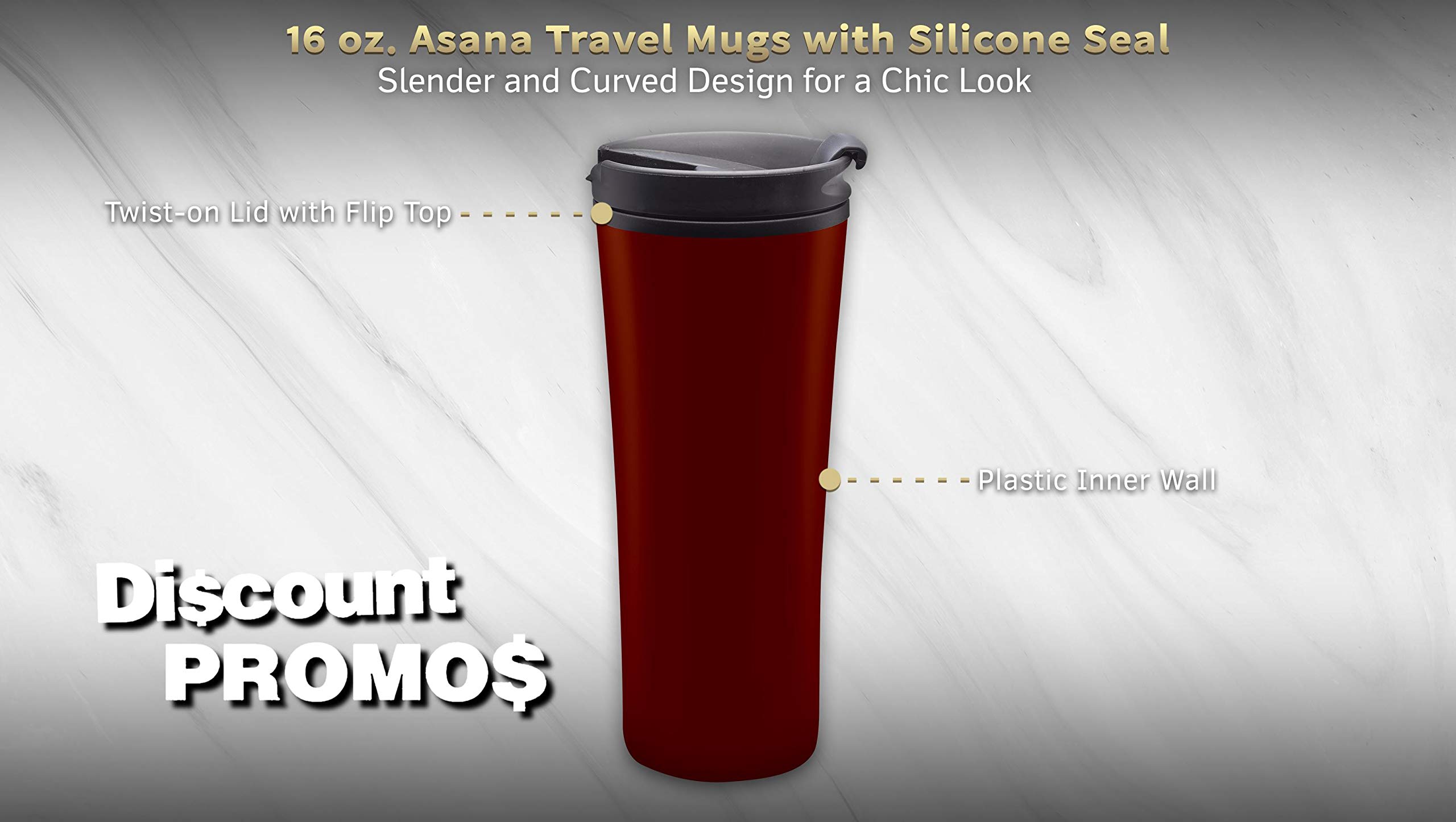 DISCOUNT PROMOS 16 oz. Asana Travel Mugs with Silicone Seal - 6 Pack - Red