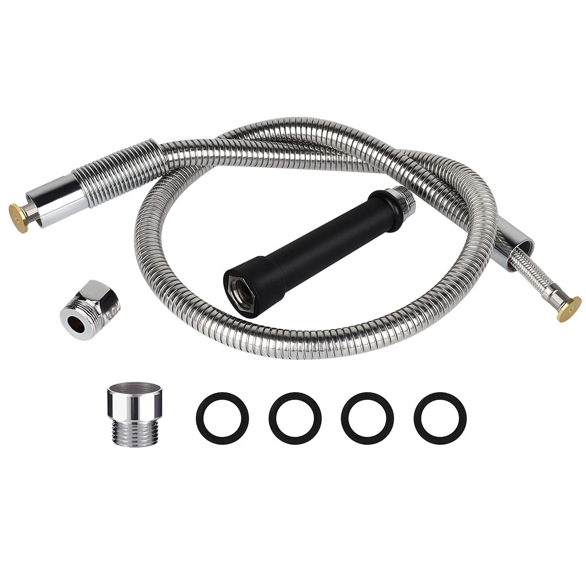 COOLWEST 44 Inch Pre-Rinse Hose Flexible Stainless Steel Hose with Heat Resistant Black Handle for Commercial Sink Faucet Dish Sprayer Hose Replacement Parts
