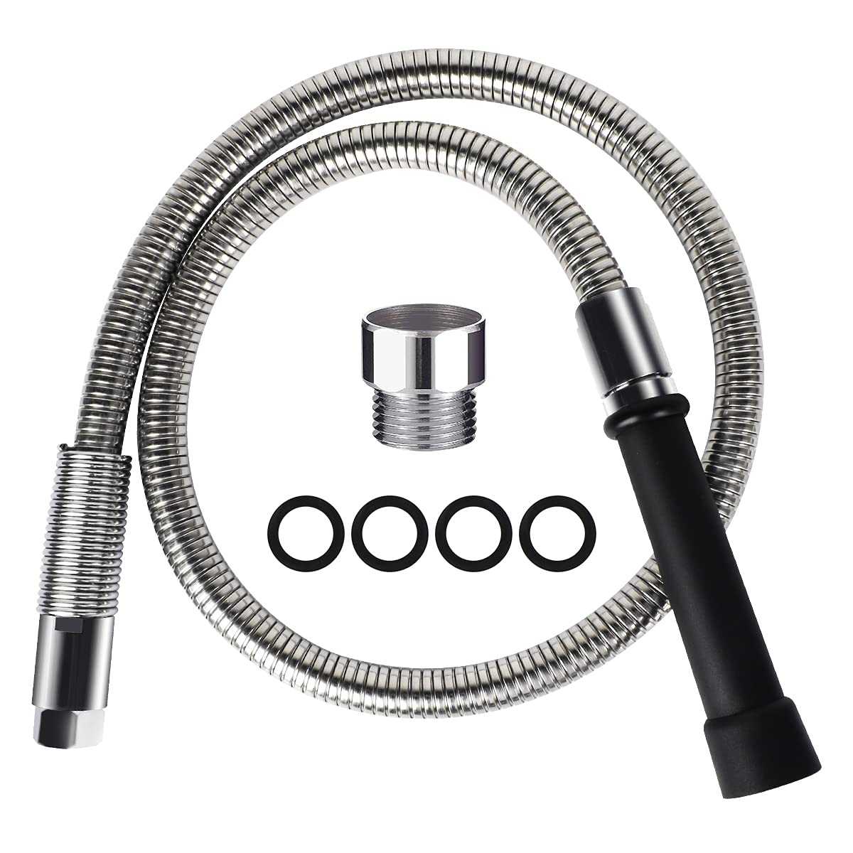 COOLWEST 44 Inch Pre-Rinse Hose Flexible Stainless Steel Hose with Heat Resistant Black Handle for Commercial Sink Faucet Dish Sprayer Hose Replacement Parts