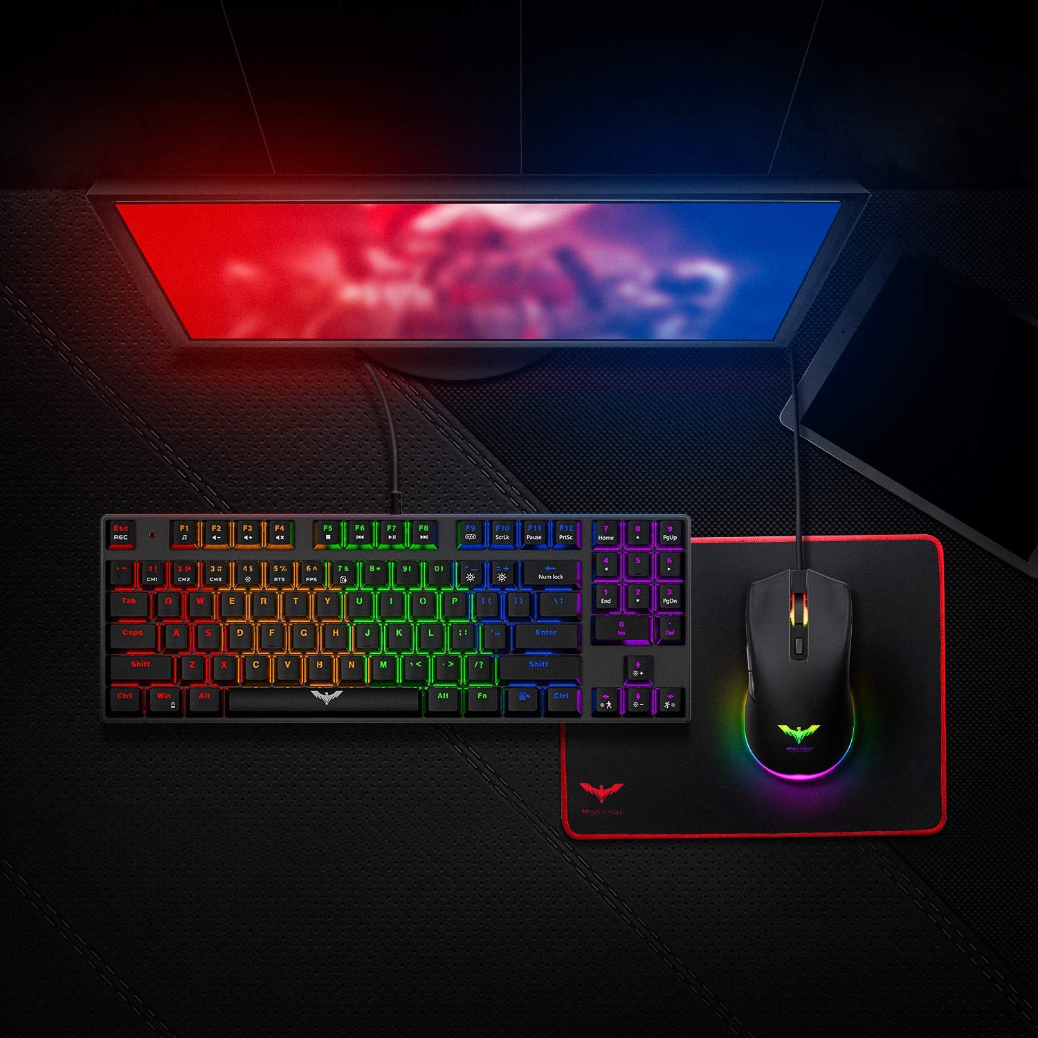 Havit Mechanical Keyboard and Mouse Combo Wired 89 Keys Backlit Gaming Keyboard Red Switch, 4800 D P I Mouse with 6 Button, Gaming Mouse Pad for PC Gamer Computer Laptop (Renewed)