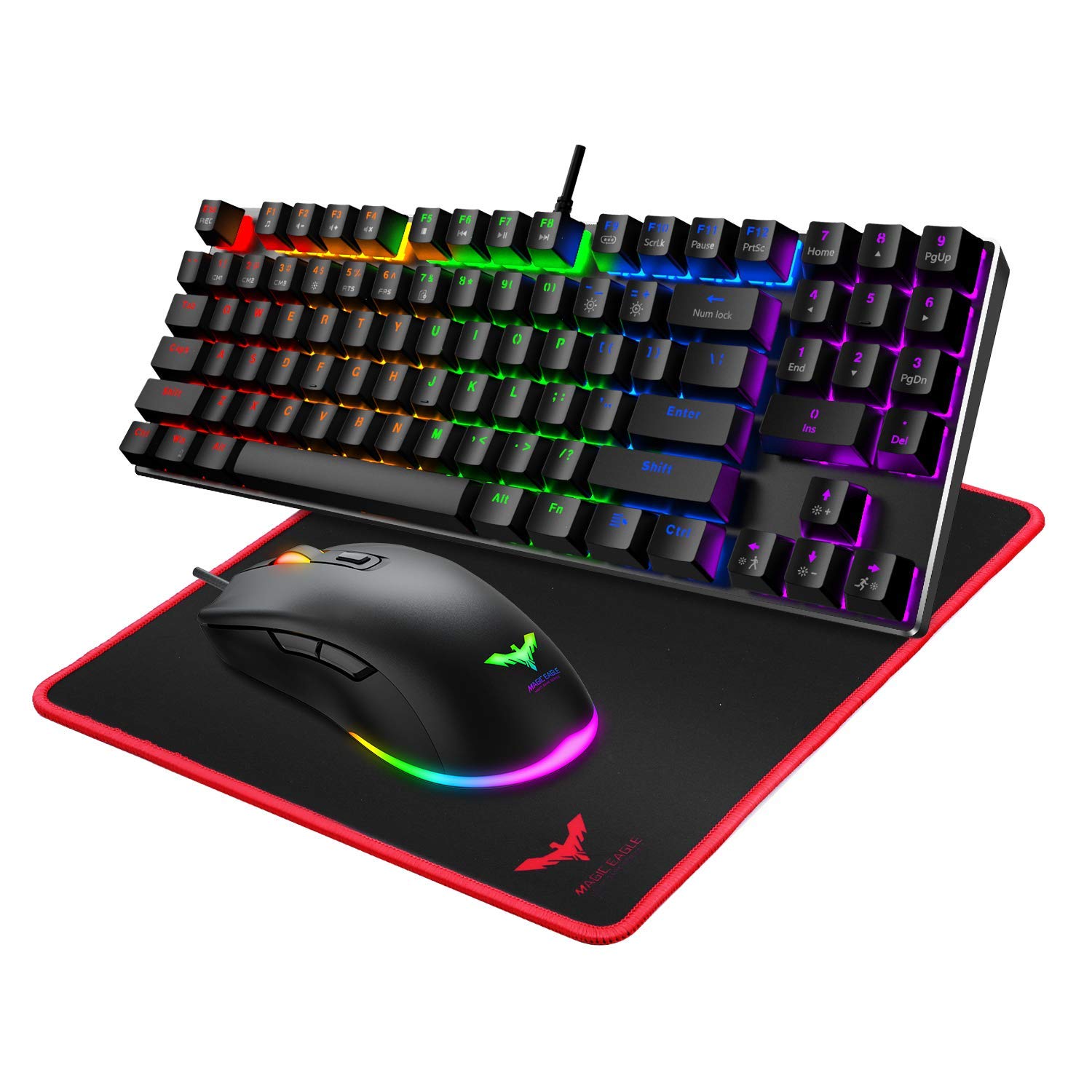 Havit Mechanical Keyboard and Mouse Combo Wired 89 Keys Backlit Gaming Keyboard Red Switch, 4800 D P I Mouse with 6 Button, Gaming Mouse Pad for PC Gamer Computer Laptop (Renewed)