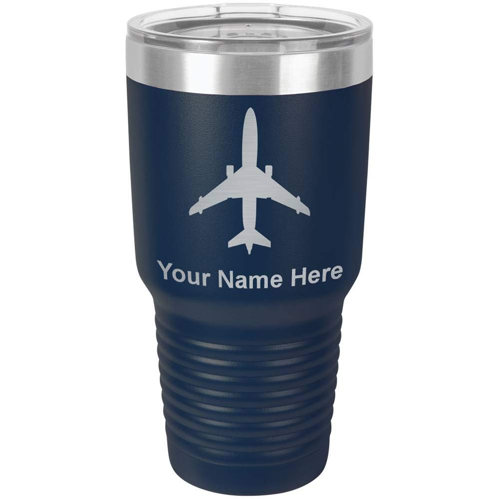 LaserGram 30oz Vacuum Insulated Tumbler Mug, Jet Airplane, Personalized Engraving Included (Navy Blue)
