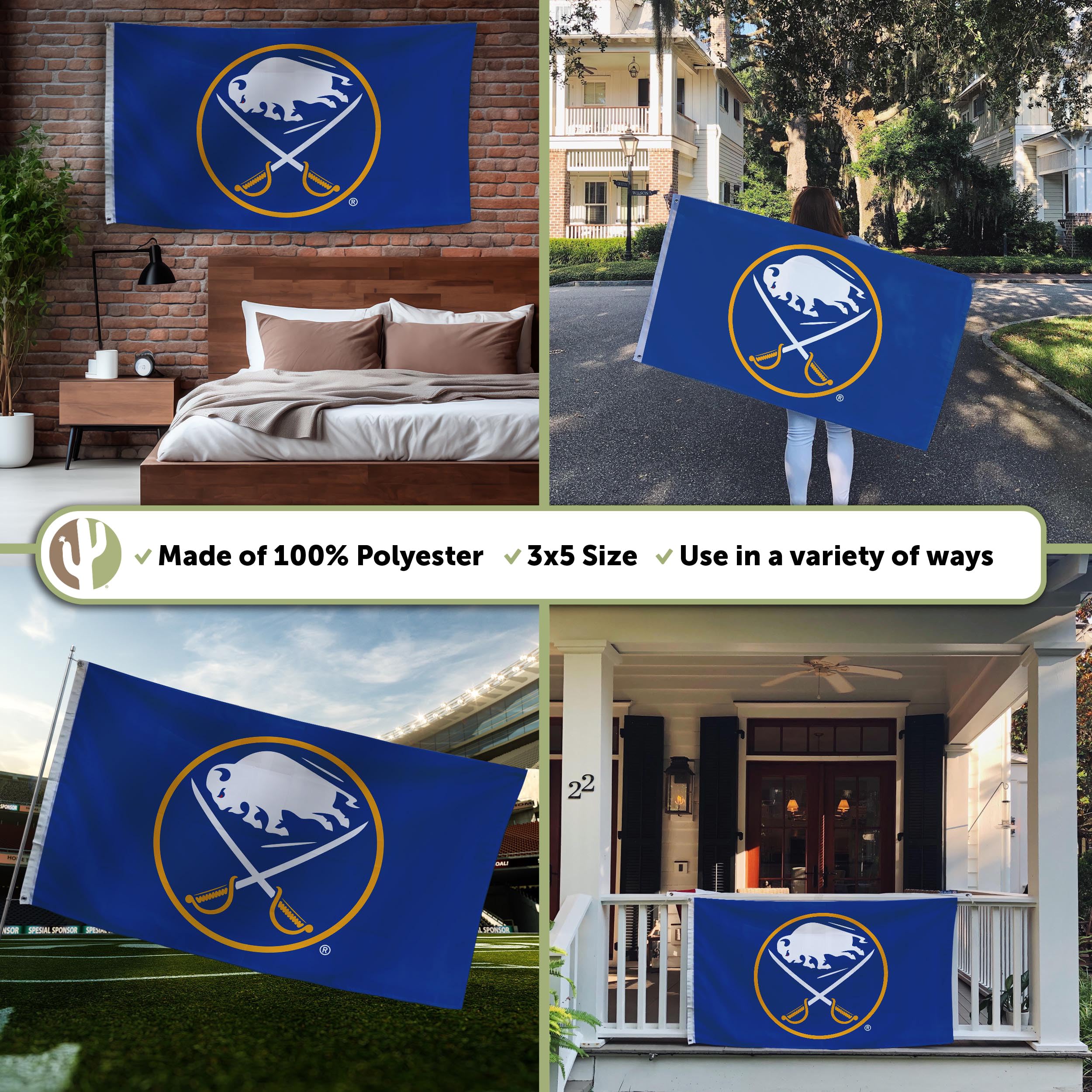 Desert Cactus Buffalo Sabres Flag NHL 100% Polyester Indoor Outdoor 3x5 feet National Hockey League Team Flags (Design #1)