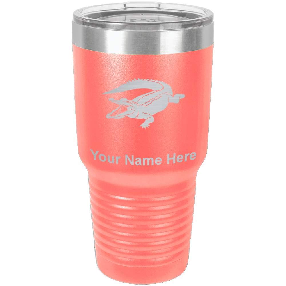 LaserGram 30oz Vacuum Insulated Tumbler Mug, Alligator, Personalized Engraving Included (Coral)