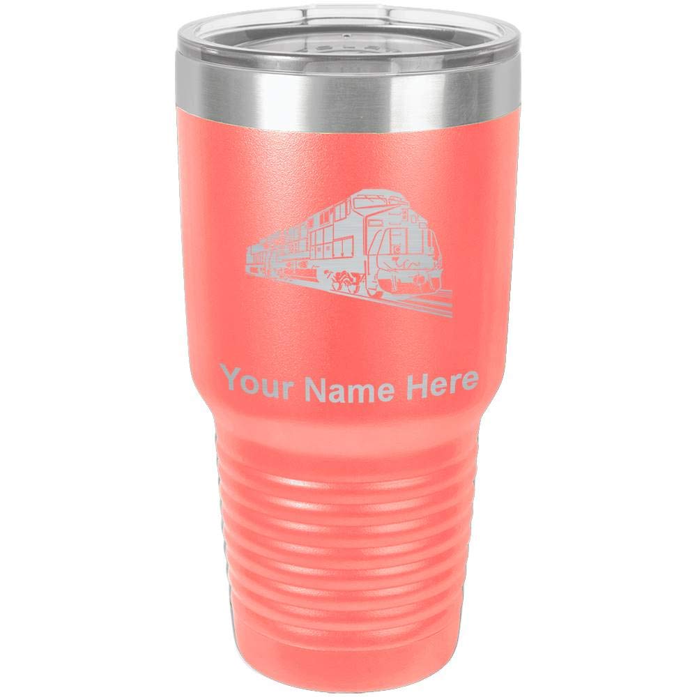 LaserGram 30oz Vacuum Insulated Tumbler Mug, Freight Train, Personalized Engraving Included (Coral)