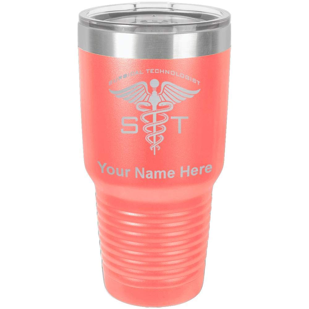 LaserGram 30oz Vacuum Insulated Tumbler Mug, ST Surgical Technologist, Personalized Engraving Included (Coral)