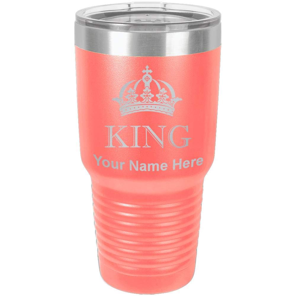 LaserGram 30oz Vacuum Insulated Tumbler Mug, King Crown, Personalized Engraving Included (Coral)