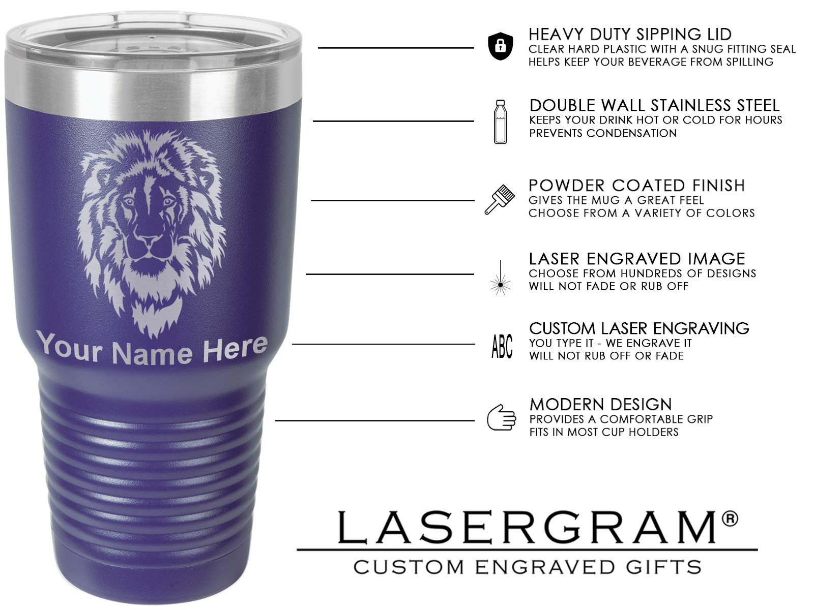 LaserGram 30oz Vacuum Insulated Tumbler Mug, Lineman, Personalized Engraving Included (Dark Purple)