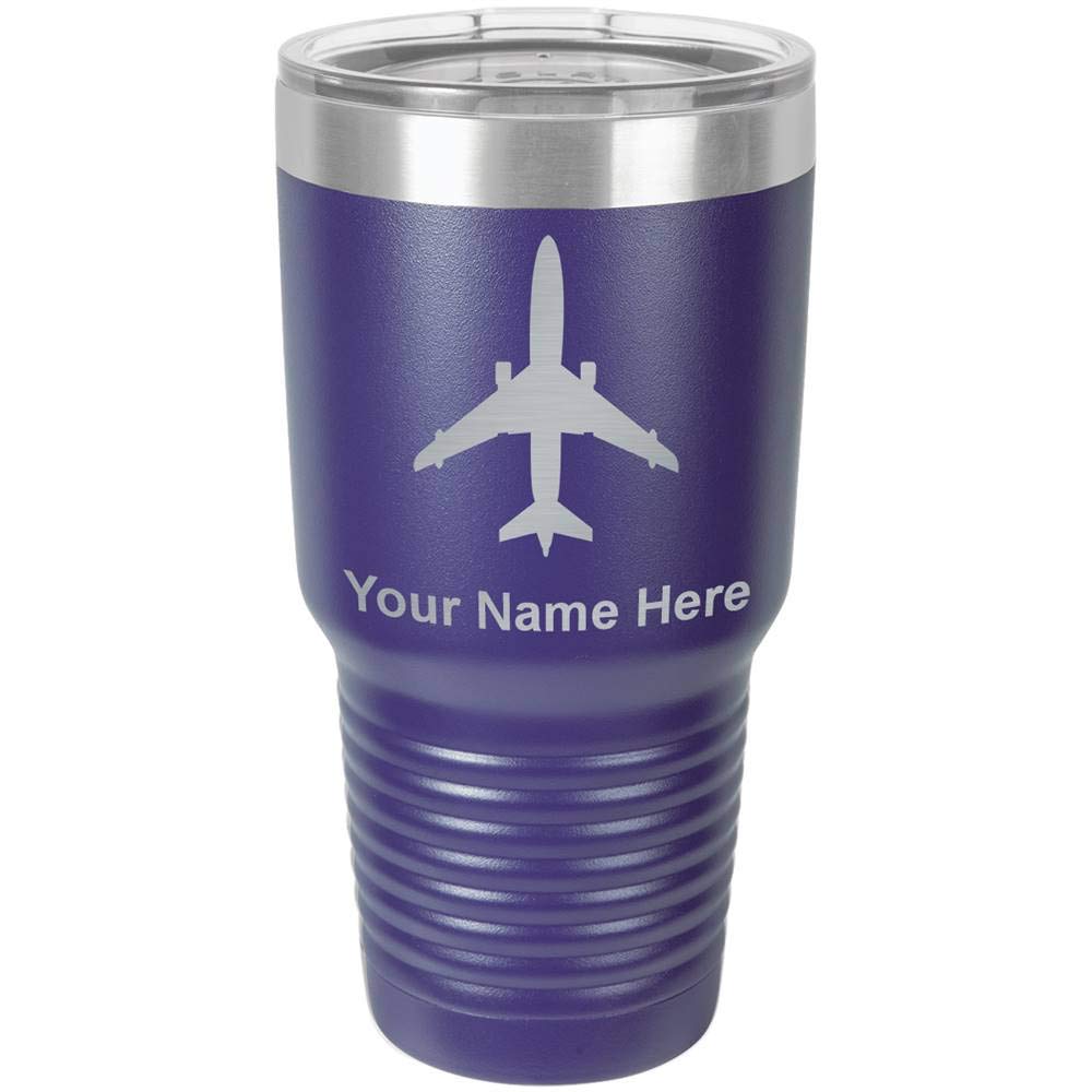 LaserGram 30oz Vacuum Insulated Tumbler Mug, Jet Airplane, Personalized Engraving Included (Dark Purple)